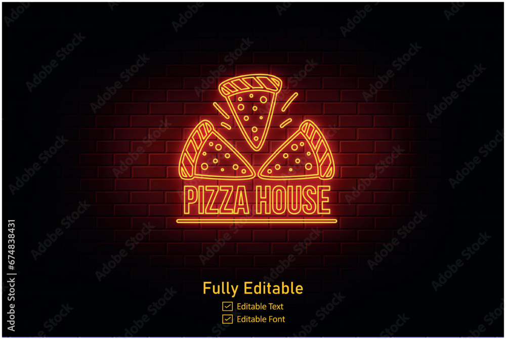 Pizza logo, emblems, neon signs. Collection of logo in neon style ...