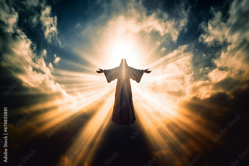 A profound representation of Jesus ascending to heaven, symbolizing the ...