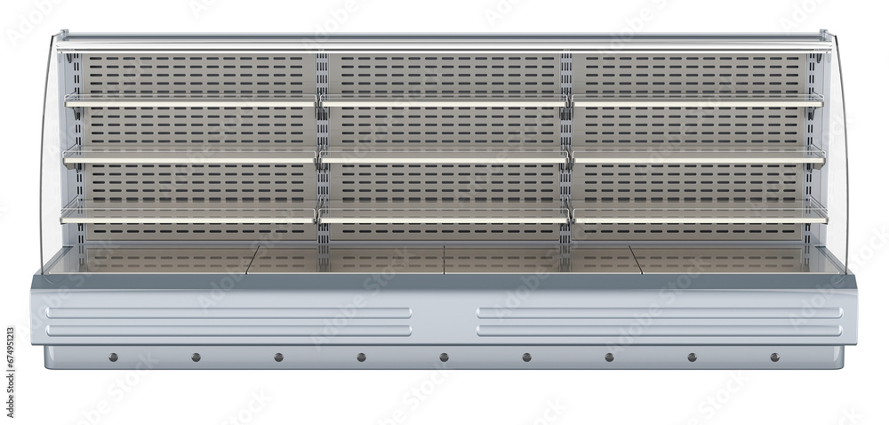 Refrigerated air curtain merchandiser. Front view. Horizontal Open Air ...