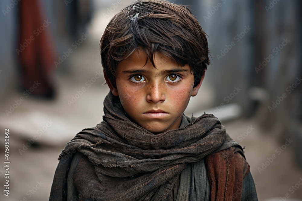 Ilustración de Stock AI generated illustration of a small Afghani child ...