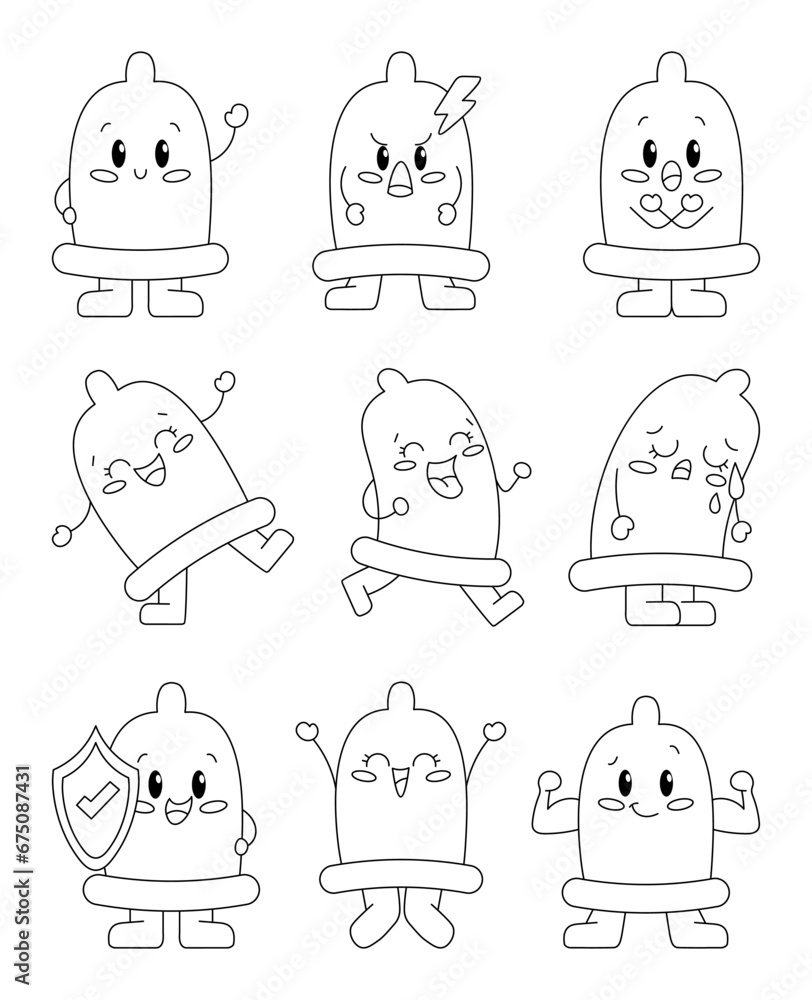 Cute Happy Condom Characters Coloring Page Safe Sex Contraception