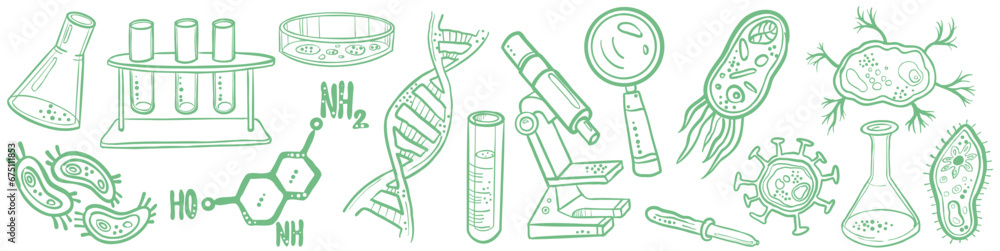 Biology science background. Sketch doodle background. Vector hand drawn ...