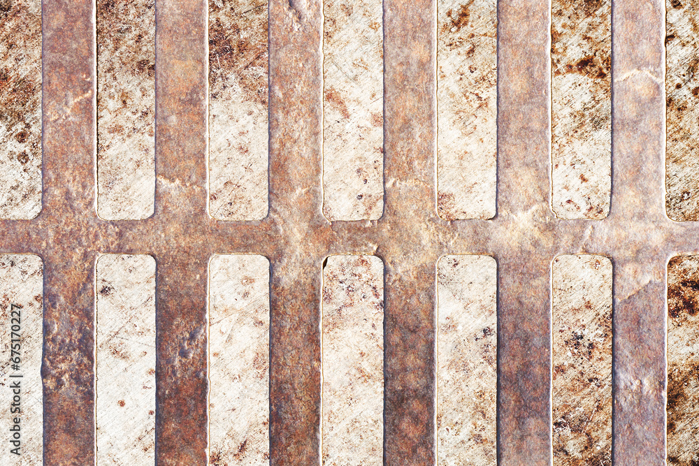 Metal drainage hole support beams pattern. Grunge industrial sewer ...