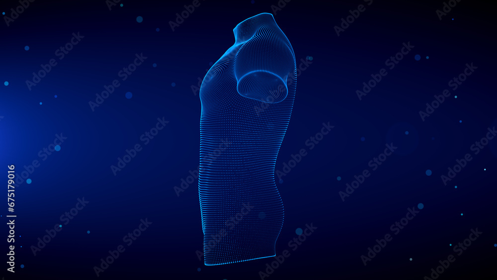 Blue Shine Side View 3d Human Male Torso Wireframe Hologram With Light ...