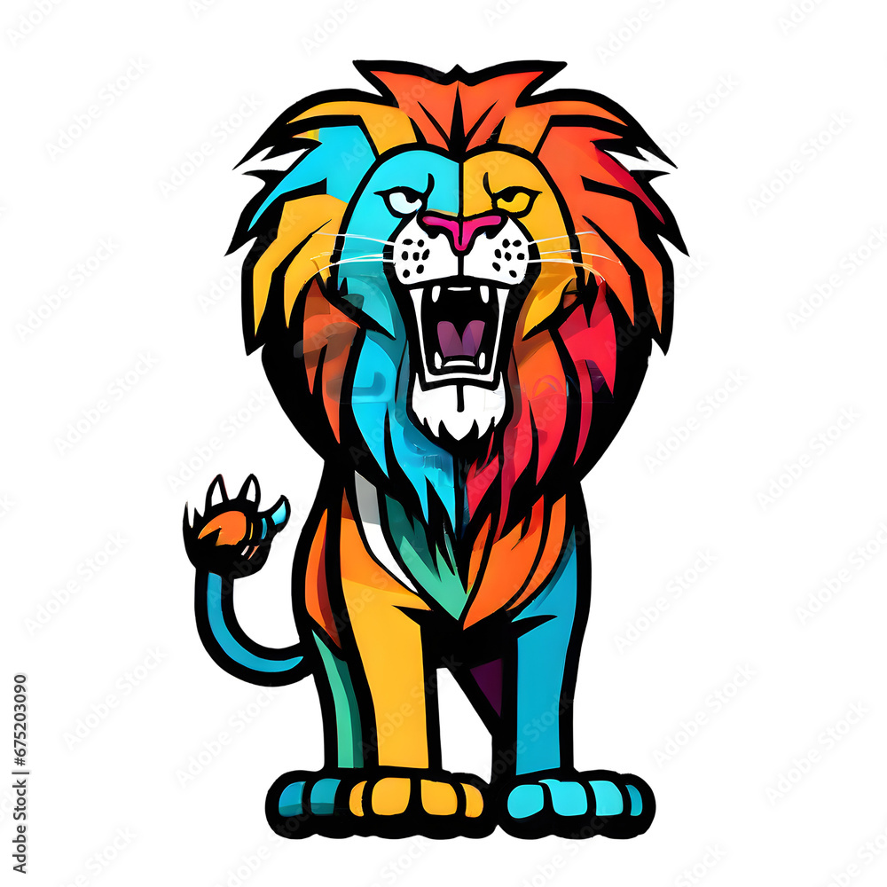 Colourful lion roaring mascot template , icon , logo on transparent ...