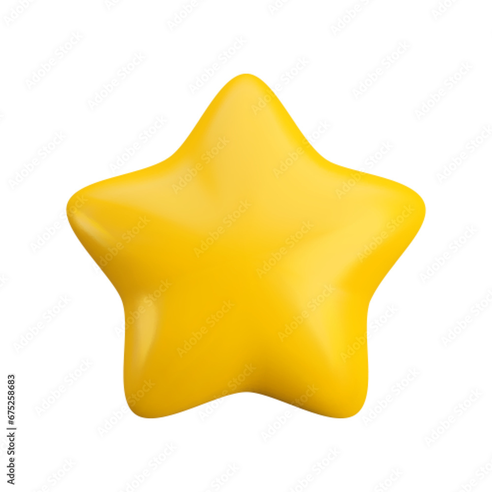 Vector 3d gold star icon on white background. Cute realistic cartoon 3d render, glossy yellow ...