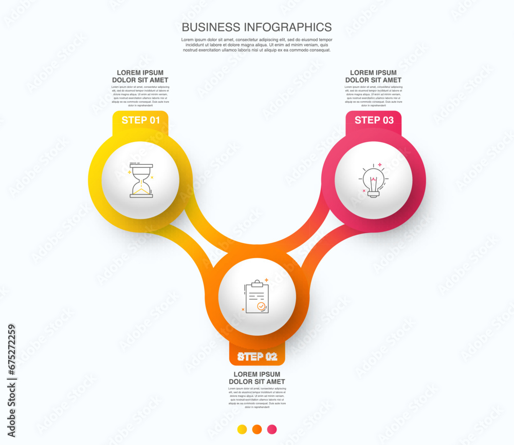Vector line infographics with 3 circles. Business concept graphic ...