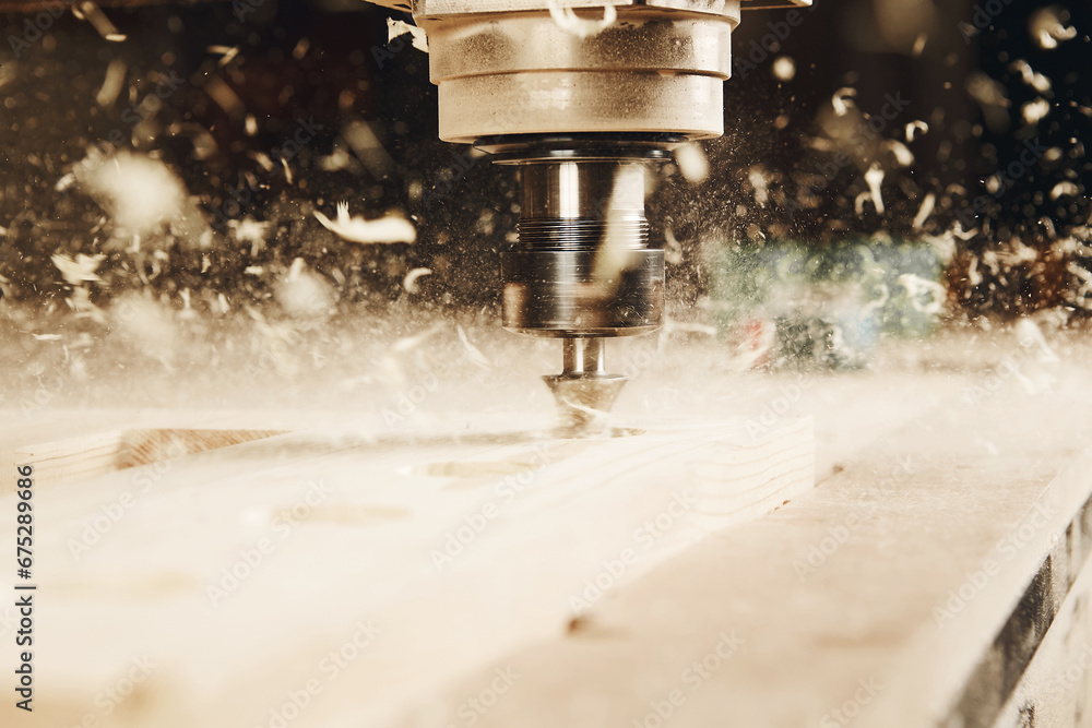 Cutting wood using a machine with numerical control. Cnc tool. Stock ...