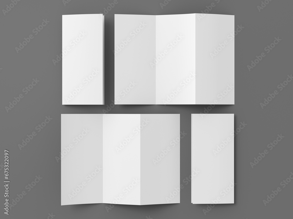 Vertical pages accordion or zigzag trifold brochure mockup on gray ...