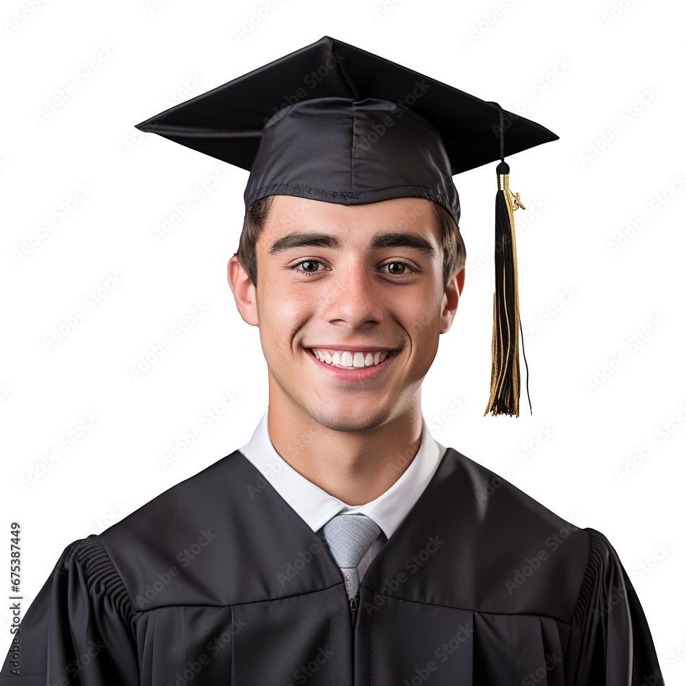 closed up of a graduating university student male smiling, wearing a ...