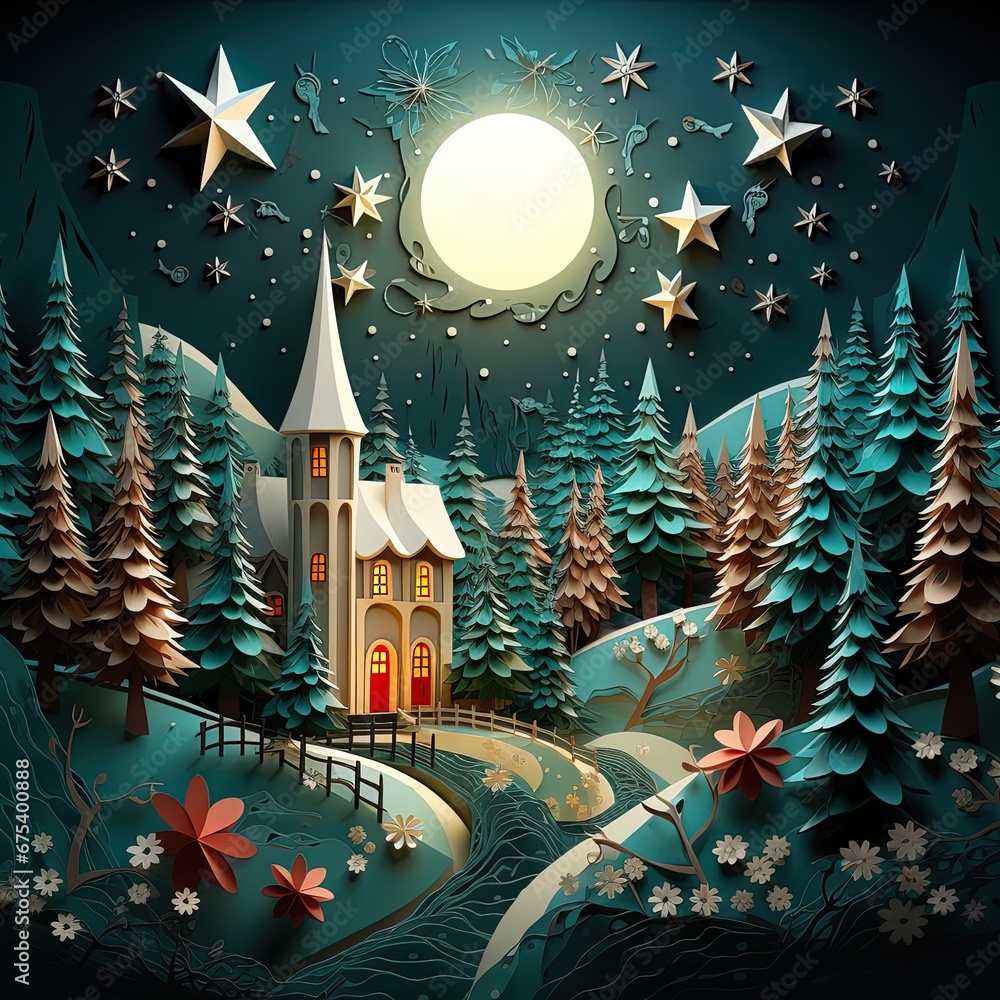 Experience the enchantment of a snowy scene in this artful digital ...