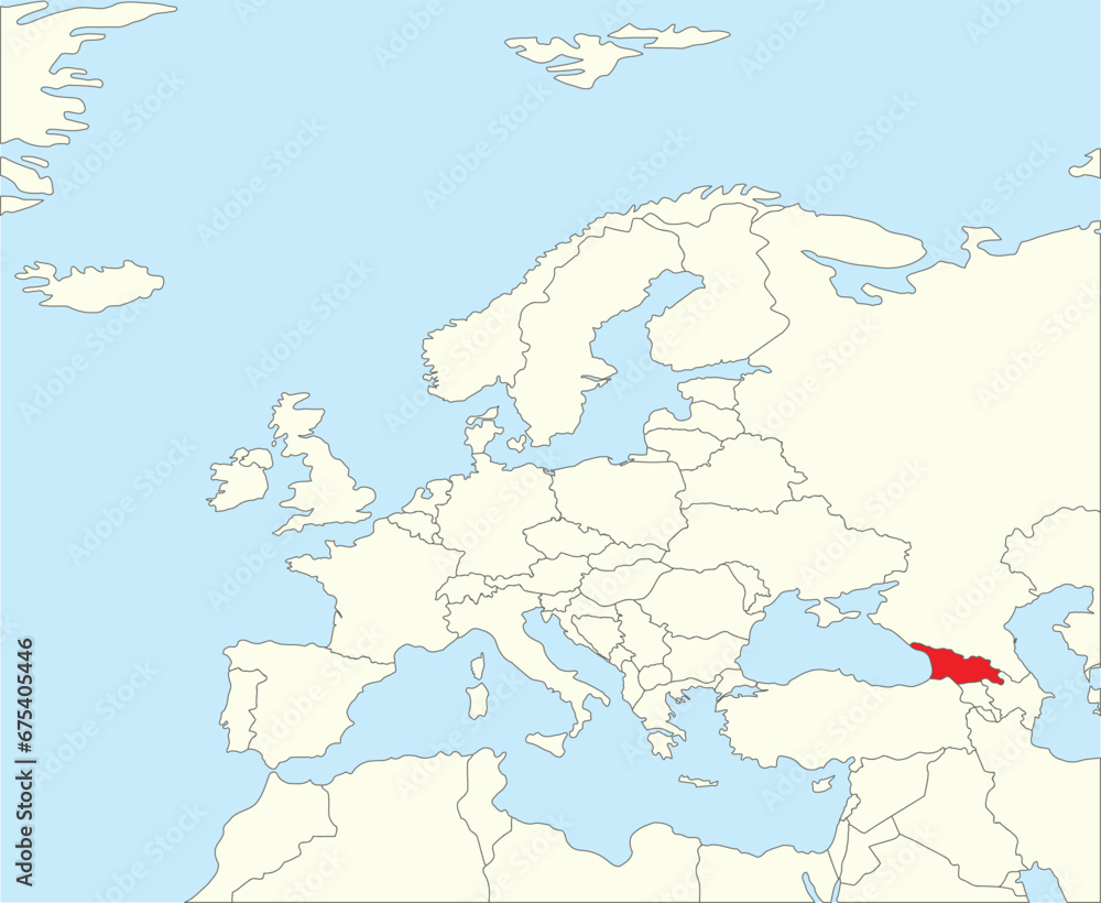 Red CMYK national map of GEORGIA inside simplified beige blank ...