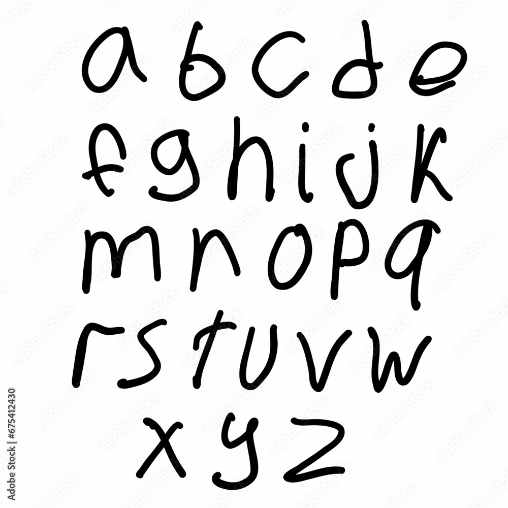 Child written scribble black english alphabet abc latin font A to Z ...
