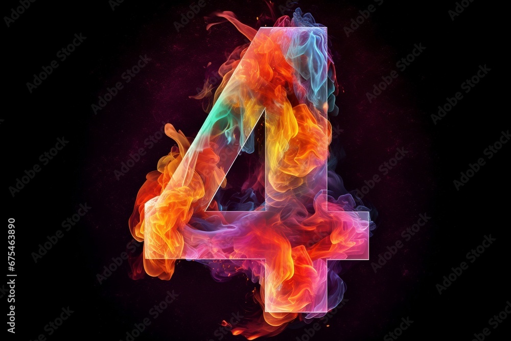 Flaming Fantasy: A Neon Number Four in 3D Render, Enhanced by Vibrant ...