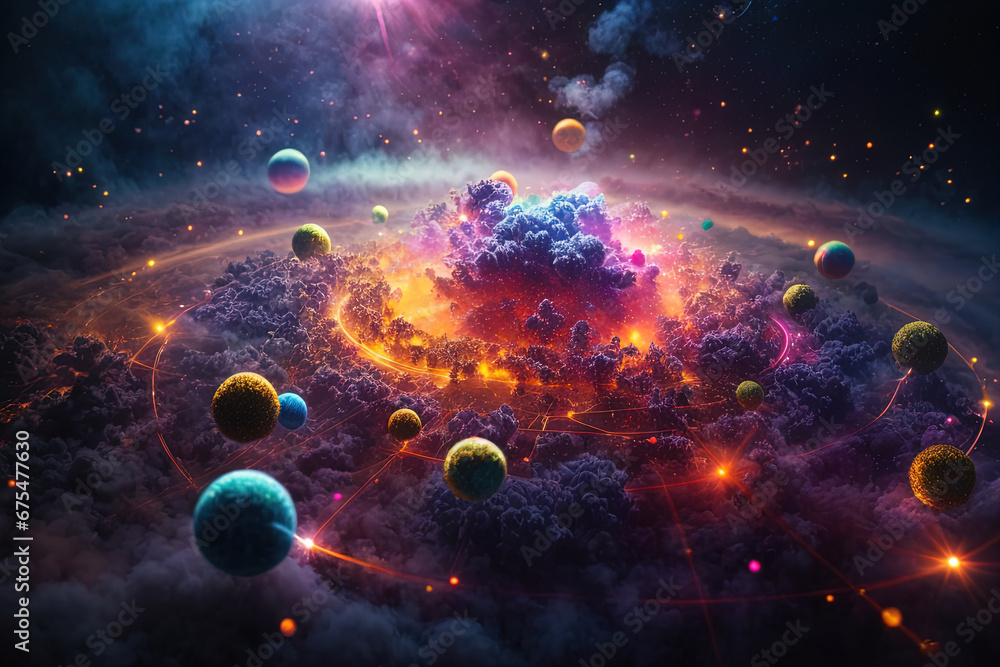 Electrons and protons, structure of an atom, quantum world Stock ...