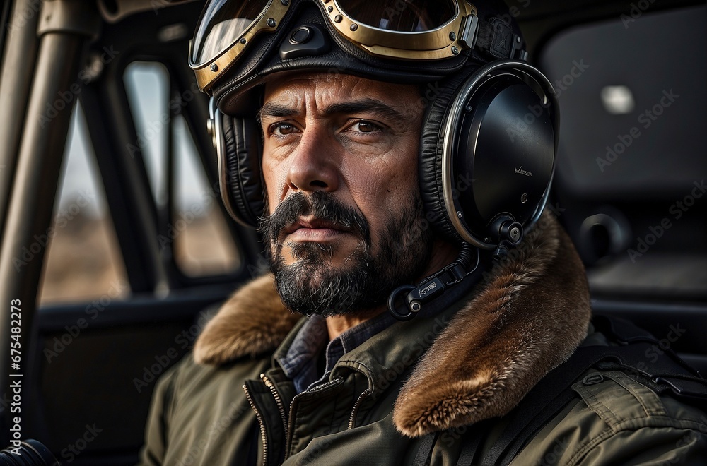 Portrait of Pilot ready to take to the skies in the cockpit of a ...