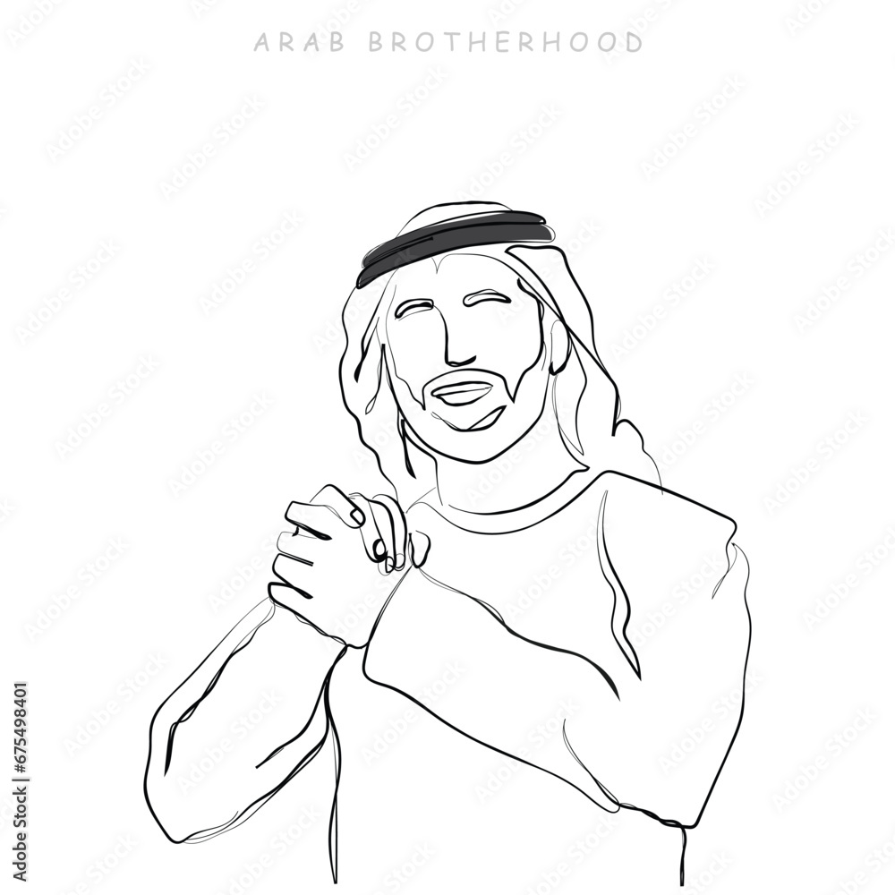Hand draw line art vector of arab brotherhood gesture. UAE culture ...