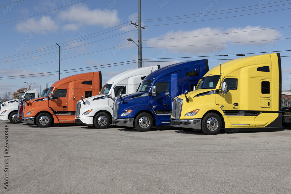 Kenworth Semi Tractor Trailer Big Rig Trucks display at a dealership ...
