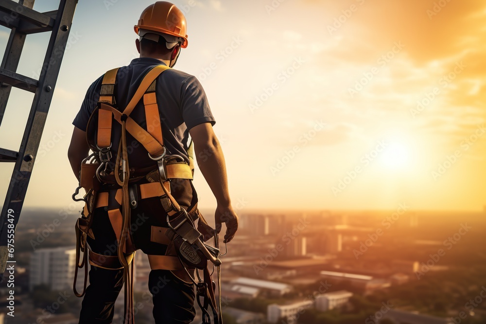 Working at height equipment. Fall arrestor device for worker with hooks ...