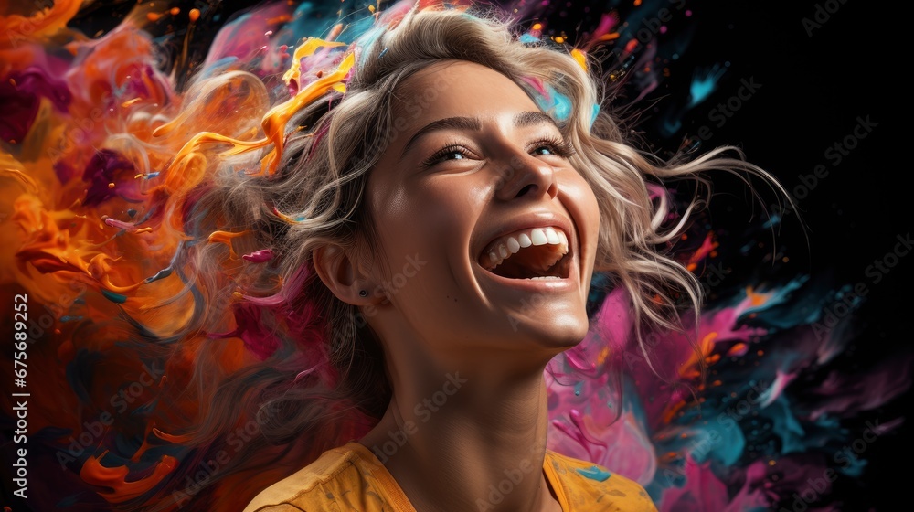 Multiracial Group Young Happy Friends Meeting, Ultra Bright Colors ...