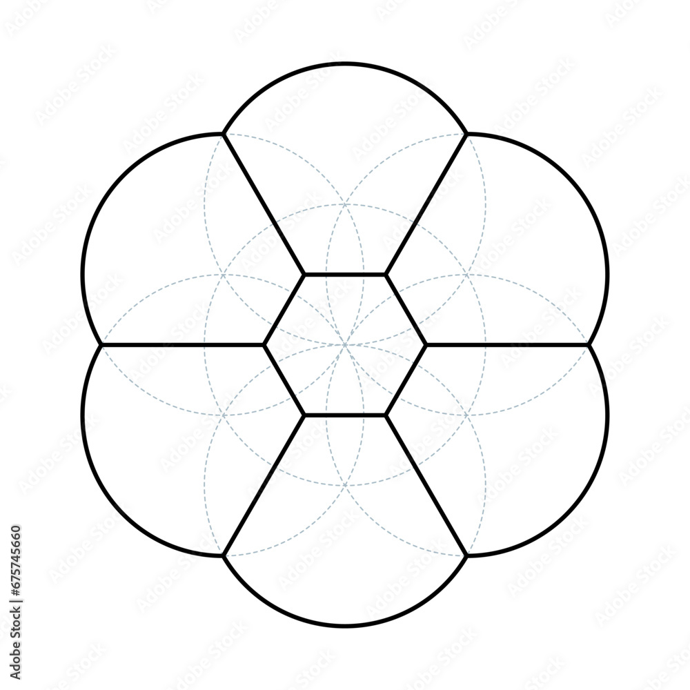 Seed of Life 3D view. An ancient geometric figure, spiritual symbol and ...