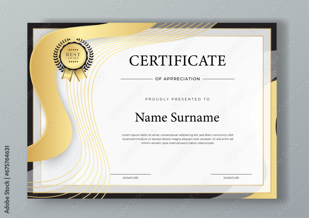 Black and gold modern certificate template for corporate, achievement ...
