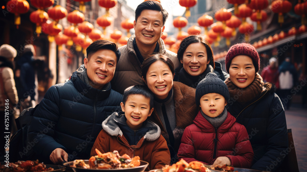Chinese family celebrating the traditional activities of Spring ...