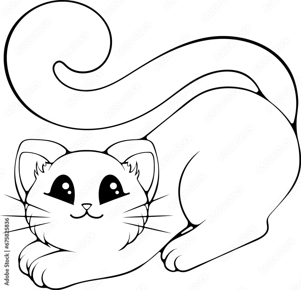 Cute kawaii playing cat. Kitten cartoon character. Vector illustrations ...