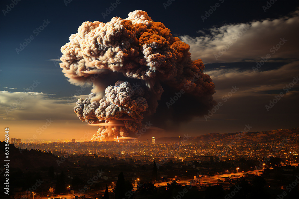 Generative ai collage picture image of huge smoke natural disaster ...
