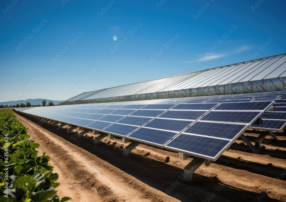 Farmland enhanced with agrivoltaics, where solar panels are ...
