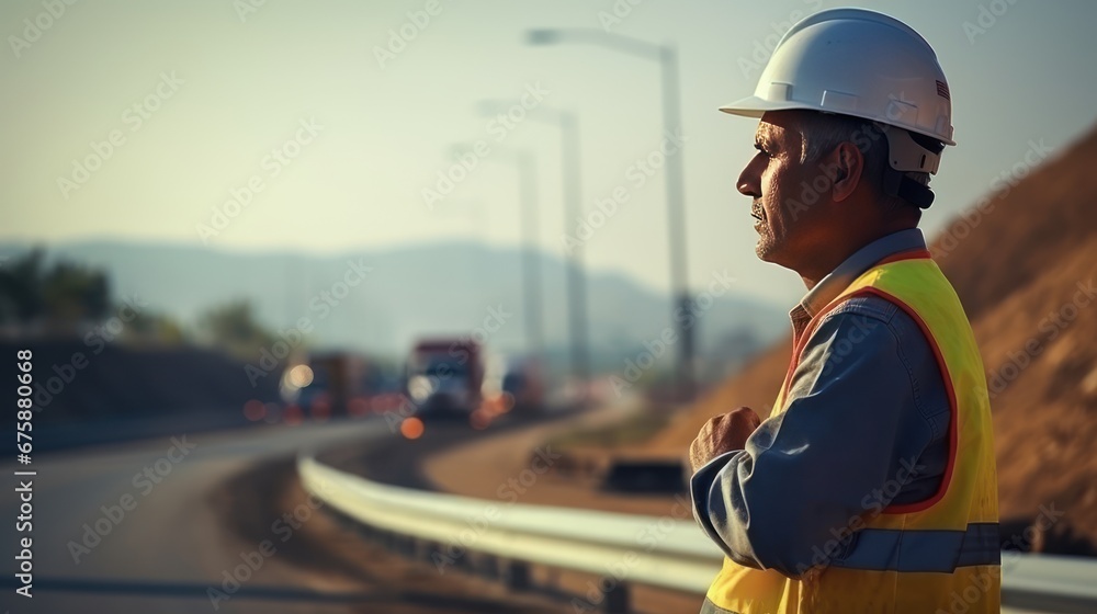 Chief Engineer of Expressway Construction Site Wear a uniform and ...