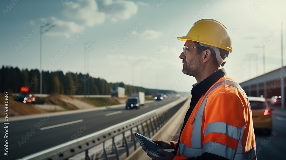 Chief Engineer of Expressway Construction Site Wear a uniform and ...