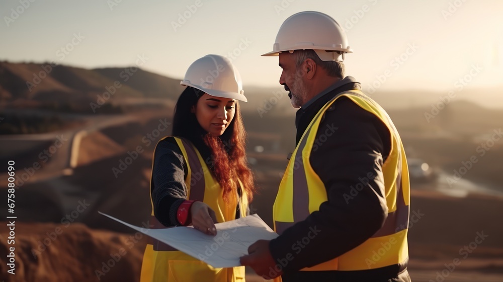 Chief Engineer of Expressway Construction Site Wear a uniform and ...