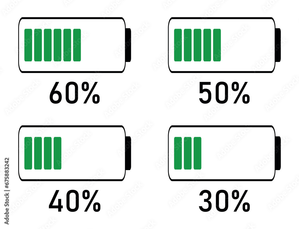 Percentage infographics full battery charge, energy level, progress ...