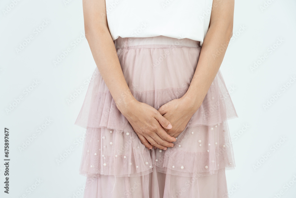 Fotografie Cervical cancer, female reproductive system, woman touching ...