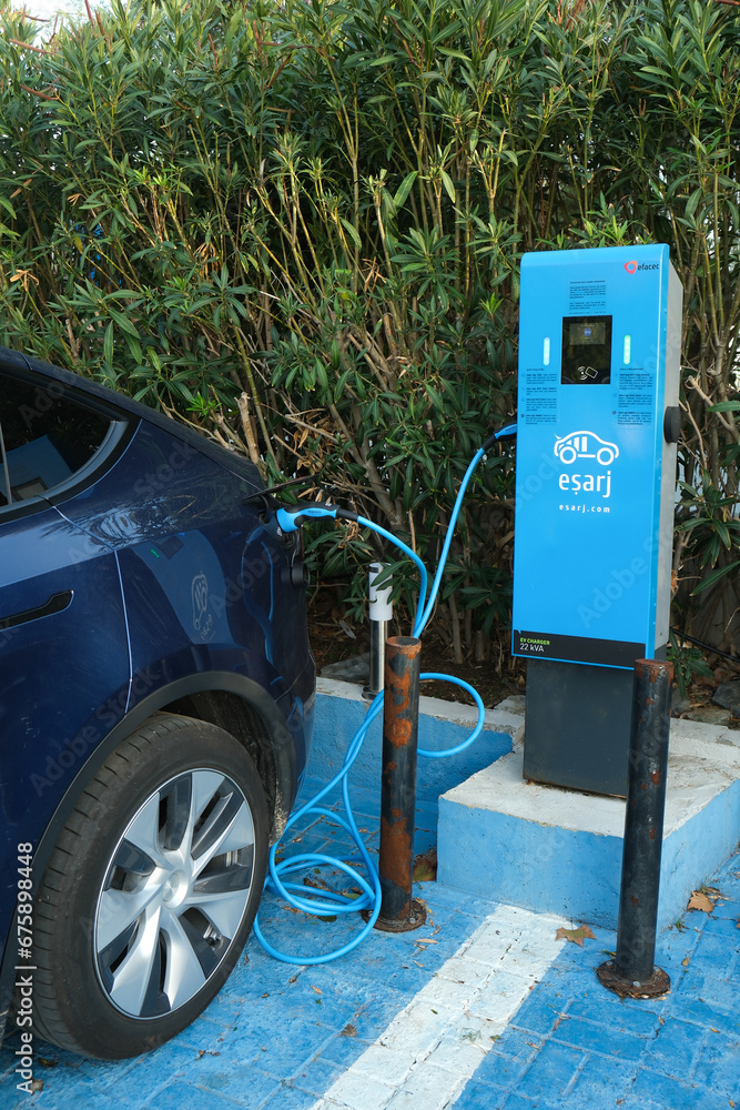 Istanbul, Turkey - November 5, 2023: Dark blue Tesla Model Y is ...