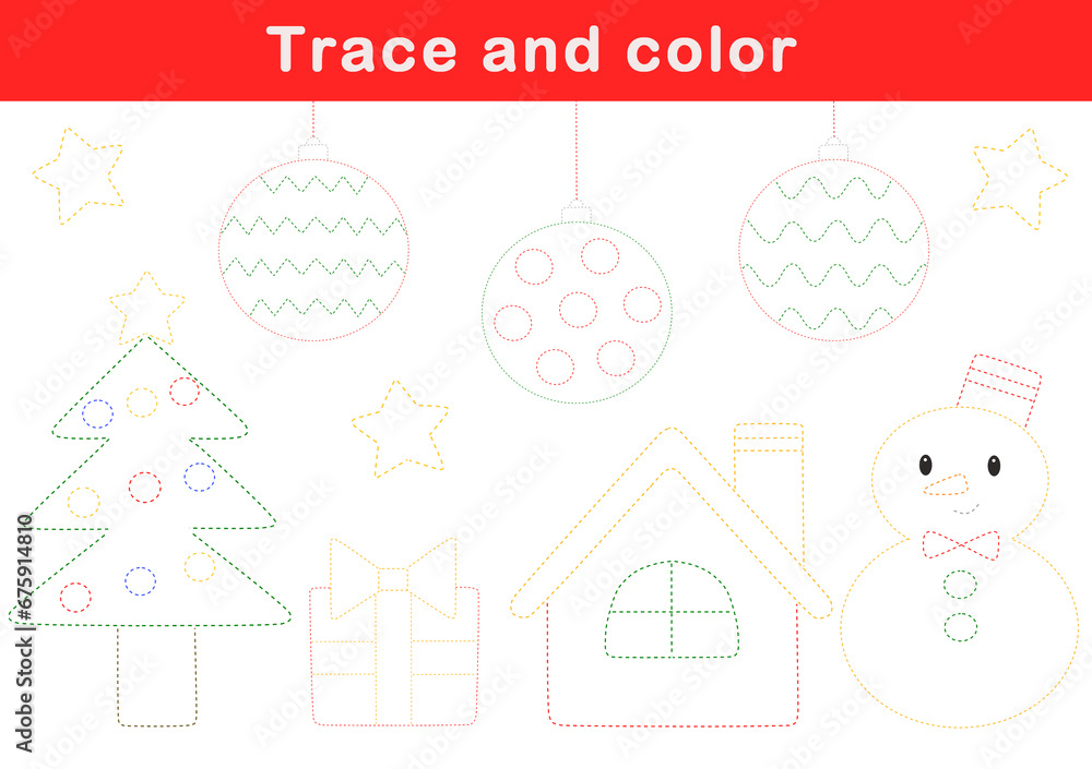 Trace and color for children. Handwriting practice. Coloring page for ...