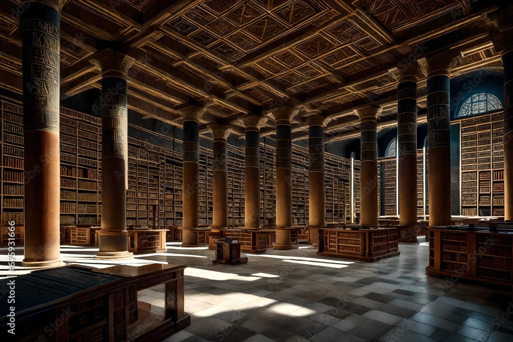 inside of the ancient library at Alexandria 2000 years ago. Students ...