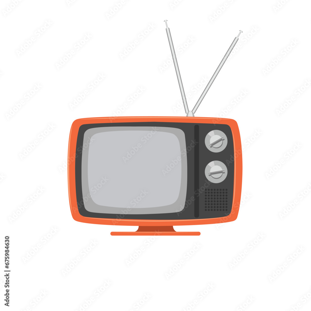 Vintage TV 70s illustration flat vector isolated on white background ...