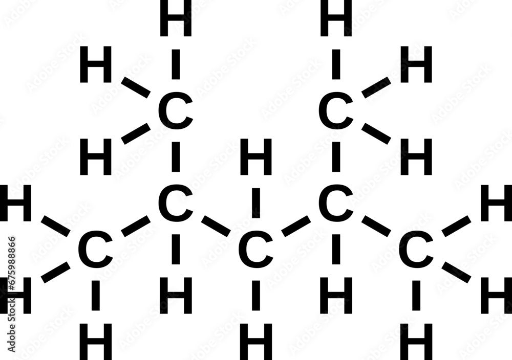 2,4-dimethylpentane structural chemical formula, heptane isomer vector ...