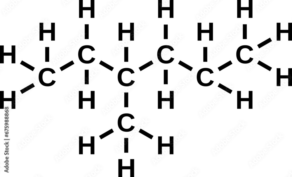 3-methylhexane structural chemical formula, heptane isomer vector ...