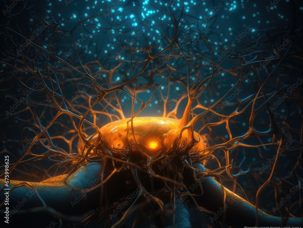 Neuronal learning lightning brain, brain firework, 3d neurons light ...