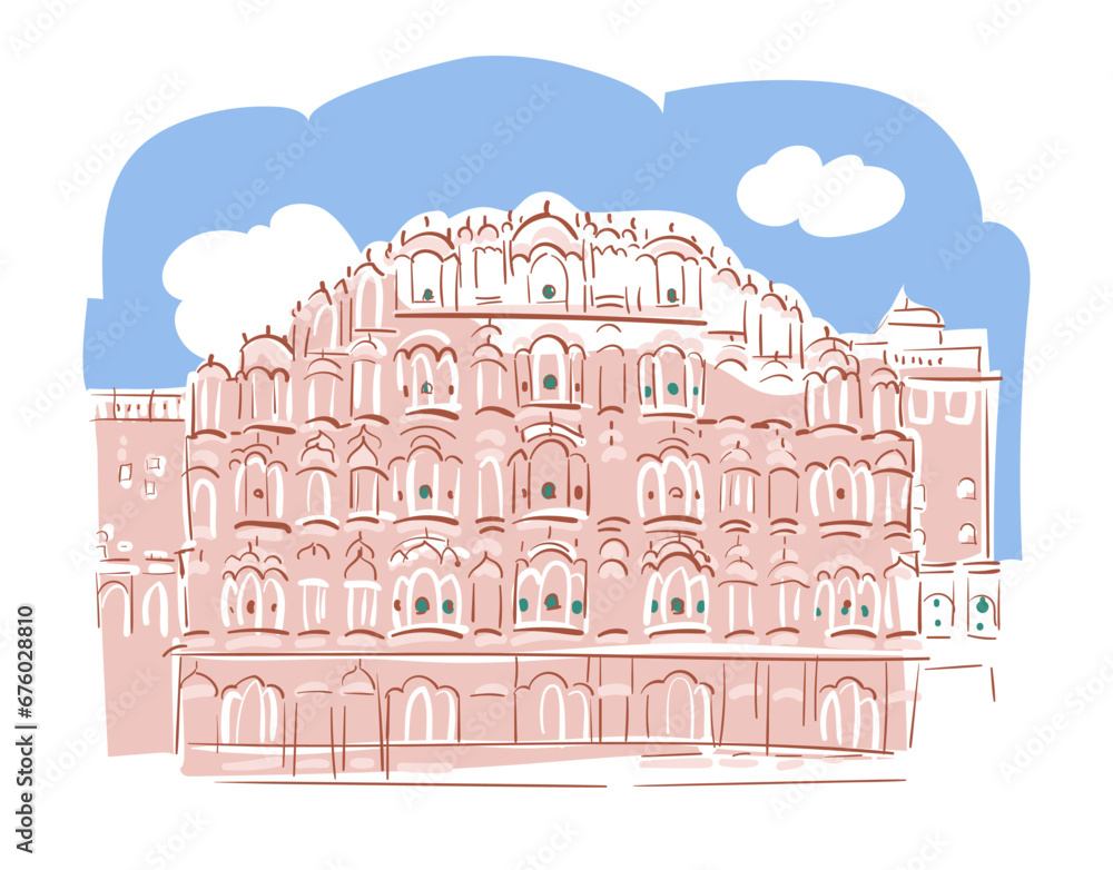 Hawa Mahal Jaipur India vector sketch city illustration line art sketch ...