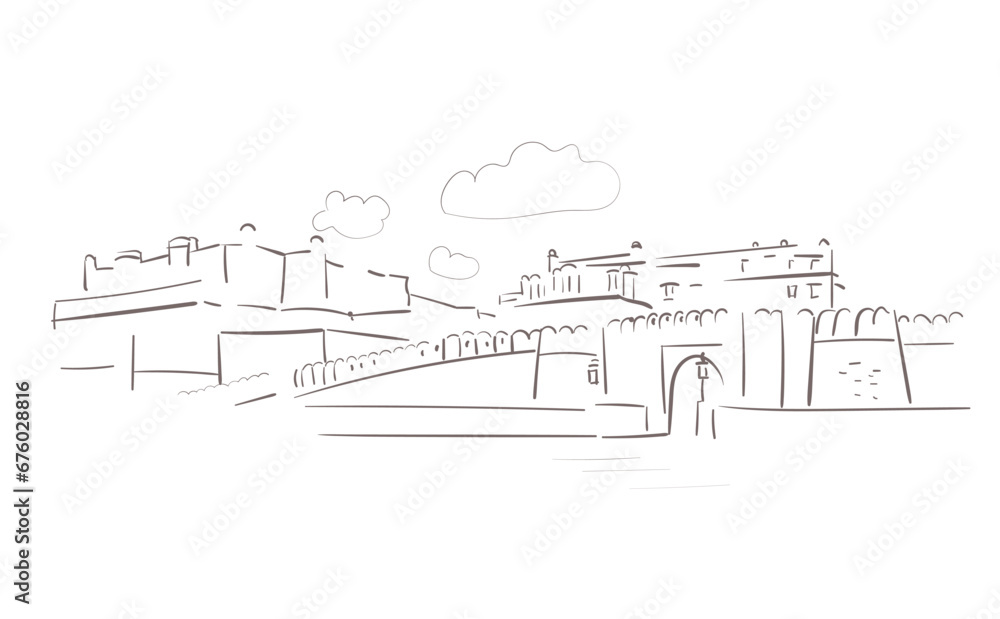 junagarh fort Bikaner Rajasthan India vector sketch city illustration ...