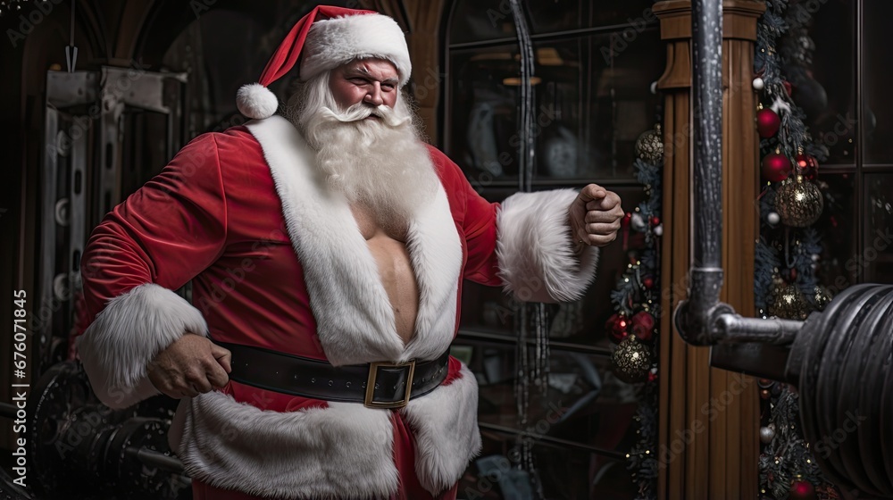 Close-up portrait of Santa Claus. Muscular bodybuilder in Santa suit ...