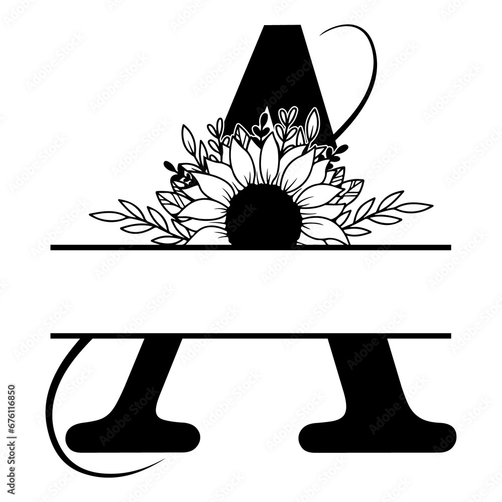 Sunflower Split Monogram svg, png, Floral Monogram Clipart, Sunflower ...