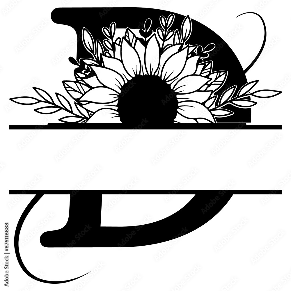 Sunflower Split Monogram svg, png, Floral Monogram Clipart, Sunflower ...