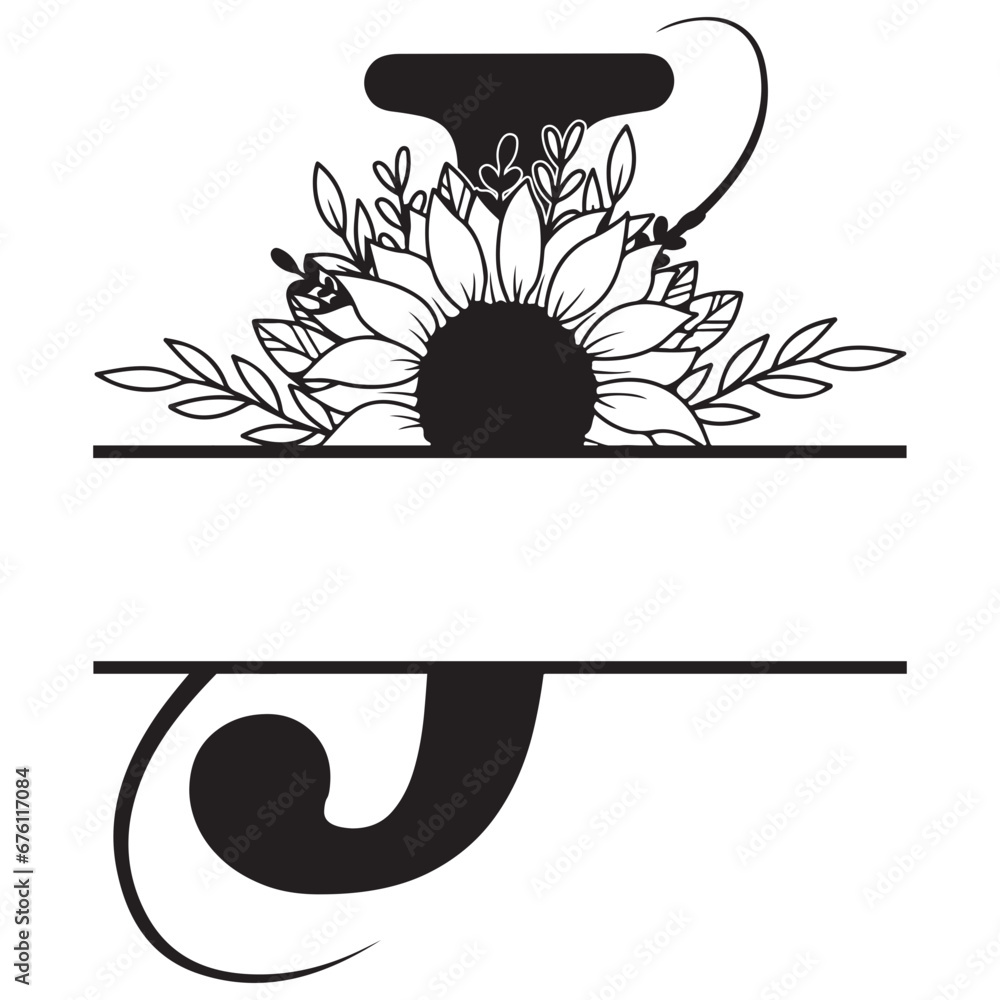 Sunflower Split Monogram svg, png, Floral Monogram Clipart, Sunflower ...