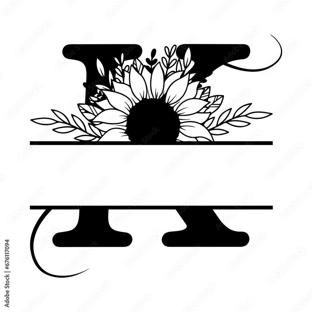 Sunflower Split Monogram svg, png, Floral Monogram Clipart, Sunflower ...