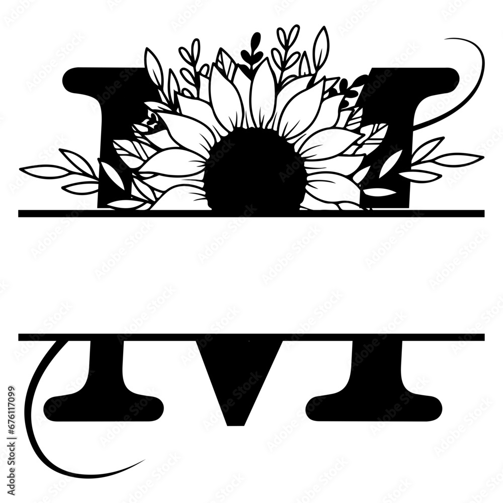 Stock-Vektorgrafik „Sunflower Split Monogram svg, png, Floral Monogram ...